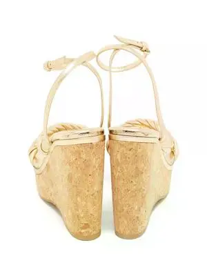 JIMMY CHOO Tone Metallic Wedge Sandals With Twisted Straps And Buckle Fastening