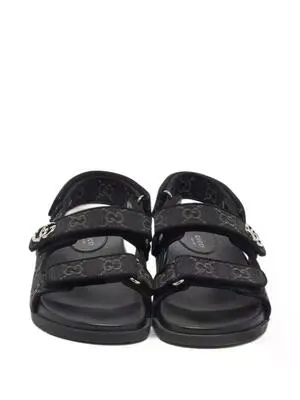 Gucci Gg Monogram Flat Sandals With Touch-strap Fastening And Slingback Strap