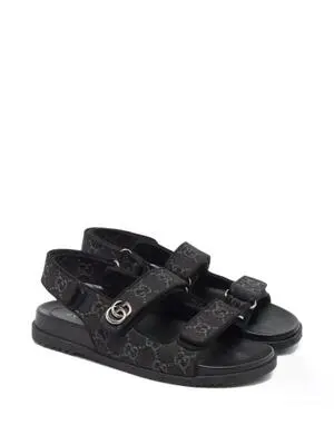 Gucci Gg Monogram Flat Sandals With Touch-strap Fastening And Slingback Strap