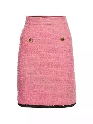 GUCCI Gucci Pink Tweed A-Line Skirt With Gold-Tone G-Button Embellishment