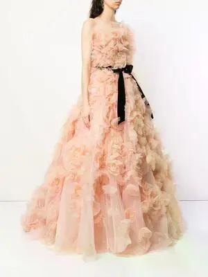 Marchesa Strapless Tulle Ballgown With Floral Appliqués