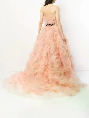 Marchesa Strapless Tulle Ballgown With Floral Appliqués