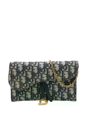Dior 2019 Oblique Canvas Saddle Wallet On Chain Crossbody Bag - Blue