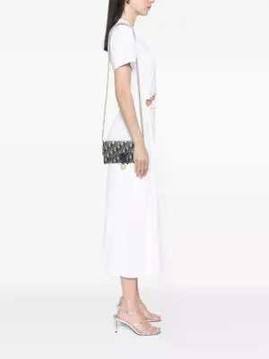 Dior 2019 Oblique Canvas Saddle Wallet On Chain Crossbody Bag - Blue
