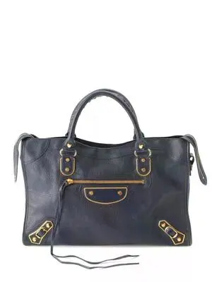 Balenciaga Balenciaga 2005-2026 Goatskin Motocross Classic Metallic Edge City Satchel Blue