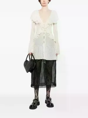 FETICO Ecru Ruffled Ribbed Cardigan