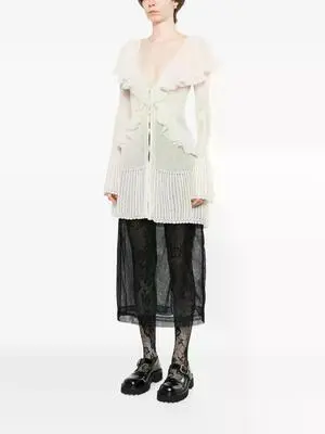 FETICO Ecru Ruffled Ribbed Cardigan