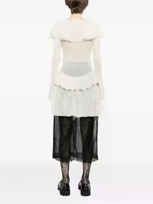 FETICO Ecru Ruffled Ribbed Cardigan