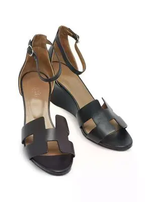 Hermès Leather H Cut-out Wedge Sandals