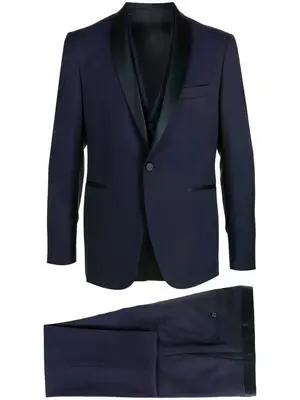 Tagliatore Satin-trim Three-piece Suit - Blue