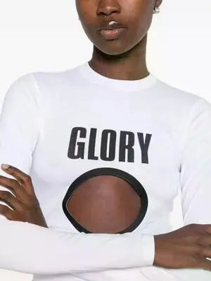 JEAN PAUL GAULTIER Cut-out Slogan Print Long Sleeve T-shirt - White