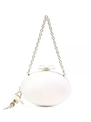 SELF-PORTRAIT Self-Portrait Bow Detail Oval Clutch Bag Neutrals