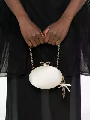 SELF-PORTRAIT Bow Detail Oval Clutch Bag - Neutrals