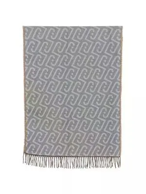 Liu Jo Monogram-pattern Fringed Scarf - Blue
