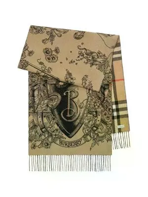 Burberry Reversible Etched Knight Cashmere Scarf - Neutrals