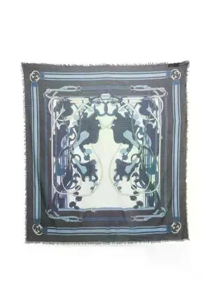 Gucci Equestrian Belt Print Scarf With Fringed Edges