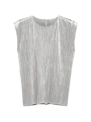 FORTE_FORTE Plissé Velvet Top - Silver