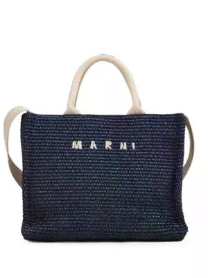 Marni Logo Embroidered Raffia Tote Bag