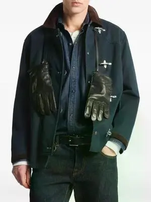 FAY 4 Hooks Corduroy Collar Coat - Blue