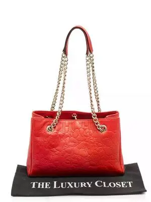 Carolina Herrera Embossed Chain Tote Bag - Red