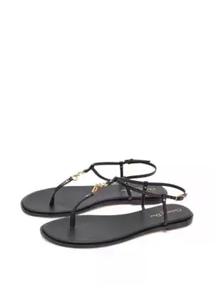 Dior Leather Ankle-strap Thong Ballet Flats - Black
