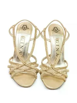 GINA Crystal Embellished -tone Leather Slingback Stiletto Sandals