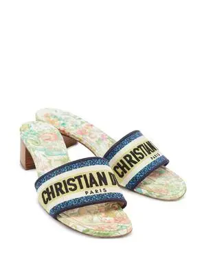 Dior Dway Floral-print Block Heel Sandals - Neutrals
