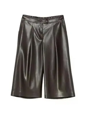Alpha Studio Pleated Faux-leather Knee-length Shorts
