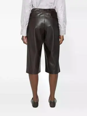 Alpha Studio Pleated Faux-leather Knee-length Shorts