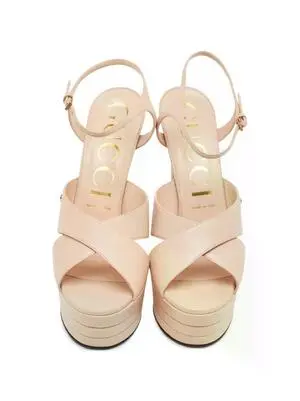 Gucci Leather Platform Sandals With Buckle Fastening