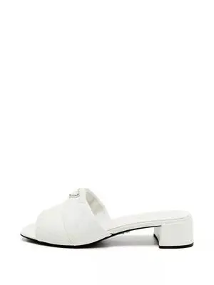 Prada Quilted Triangle Logo Block Heel Slide Sandals