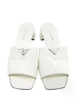Prada Quilted Triangle Logo Block Heel Slide Sandals