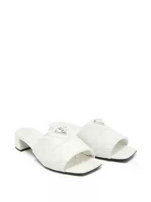 Prada Quilted Triangle Logo Block Heel Slide Sandals
