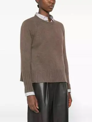 BEYOU Long-sleeve Ribbed-trim Sweater - Brown