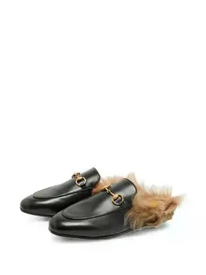 Gucci Princetown Horsebit Flat Mules With Shearling Lining - Black