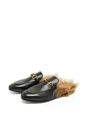 Gucci Princetown Horsebit Flat Mules With Shearling Lining