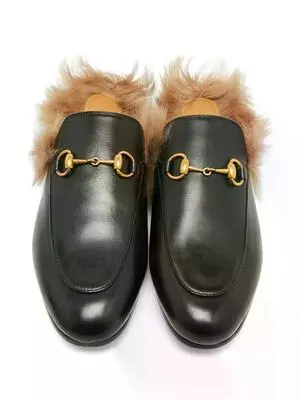 Gucci Princetown Horsebit Flat Mules With Shearling Lining