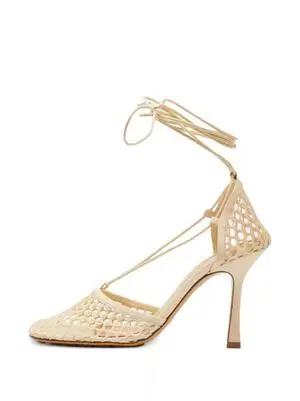 Bottega Veneta Cream Stretch Ankle Strap Pumps