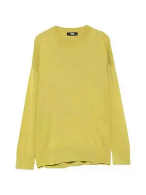 Alpha Studio Crew Neck Side-slit Sweater - Green