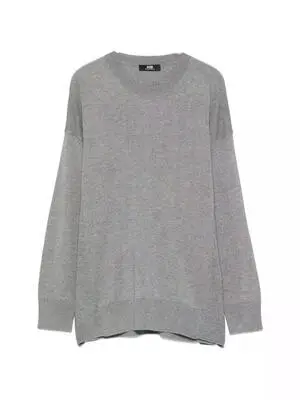 Alpha Studio Side-slit Crew Neck Sweater - Grey