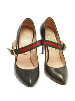 Gucci Leather Sylvie Web Strap Pointed Toe Pumps