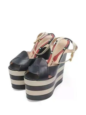 Gucci Striped Leather Wedge Sandals