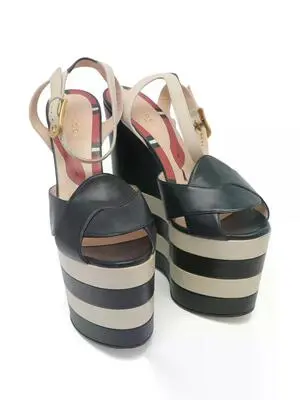 Gucci Striped Leather Wedge Sandals