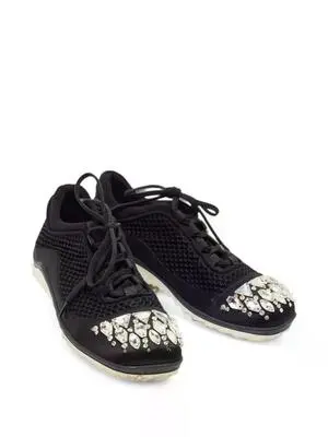 Miu Miu Crystal Embellished Mesh Sneakers - Black