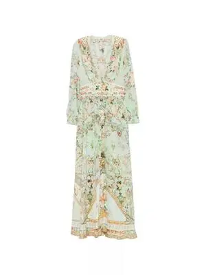 Camilla Floral Print V-neck Maxi Dress - Green