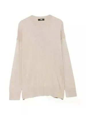 Alpha Studio Side-slit Crew Neck Sweater - Neutrals