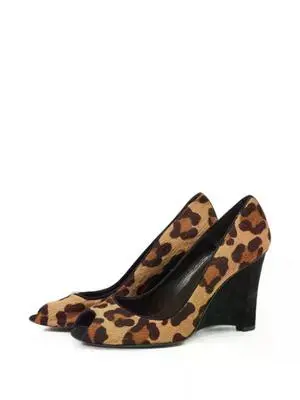 STUART WEITZMAN Leopard-print Peep-toe Wedge Pumps