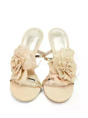 LE SILLA Rose Appliqué Raffia Stiletto Sandals