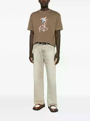 Drole De Monsieur Graphic-print Cotton T-shirt - Brown