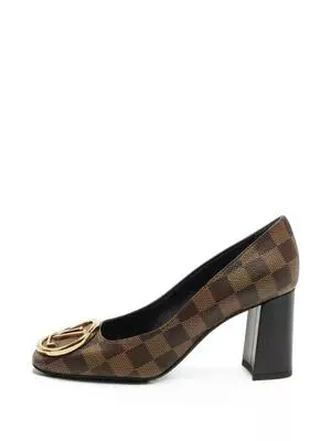 LOUIS VUITTON Madeleine Damier Ebene Canvas Block Heel Pumps